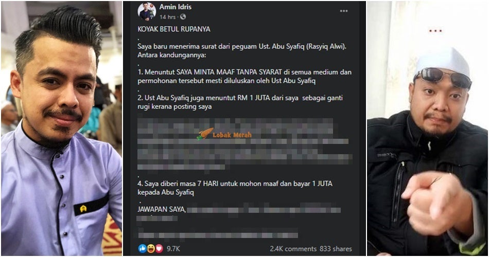 "Koyak betul rupanya"- Ustaz Abu Syafiq Tuntut Ganti Rugi RM1 Juta & Permohonan Maaf Dari Amin ...