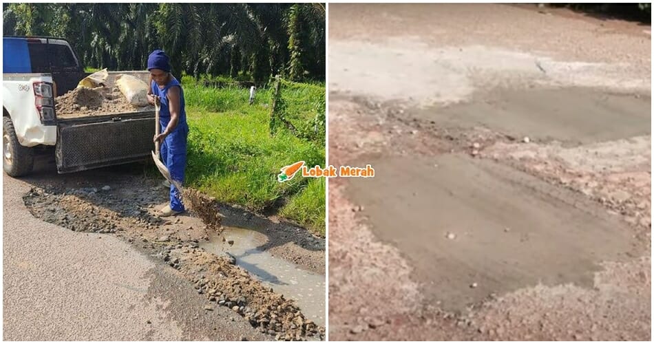 Tak Tahan Jalan Berlubang, Penduduk Keluar Duit Sendiri Baiki Jalan ...