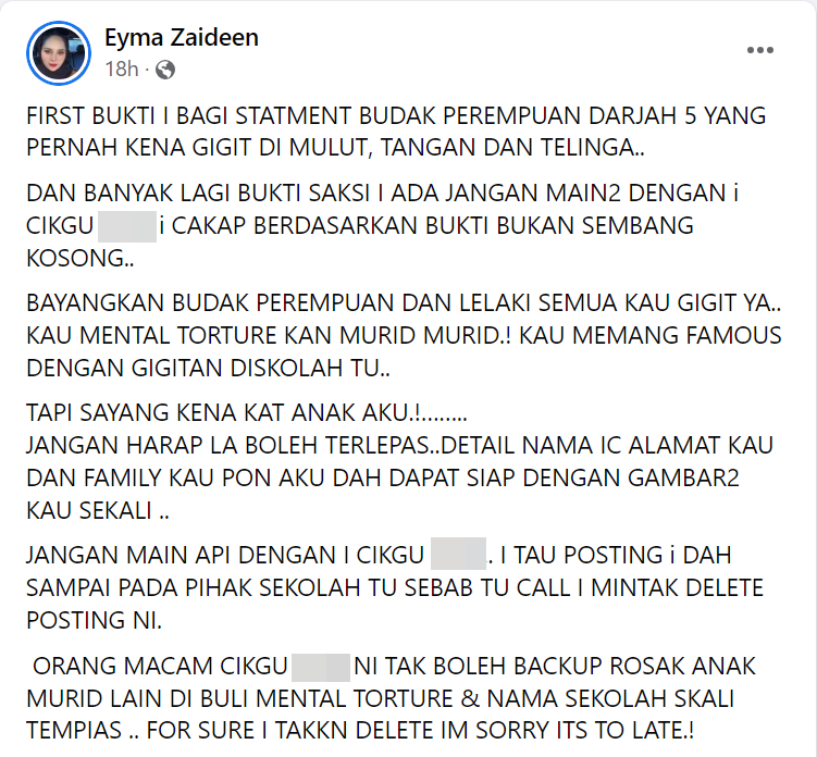 "Semua budak lari takut" - Ibu Dedah Cikgu Suka Gigit Bibir Murid, Anak Trauma Ke Sekolah ...