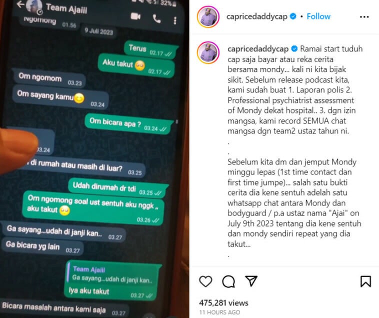 Ramai Dakwa Sengaja Reka Cerita, Caprice Dedah Perbualan Mondy Dengan Bodyguard Pendakwah ...
